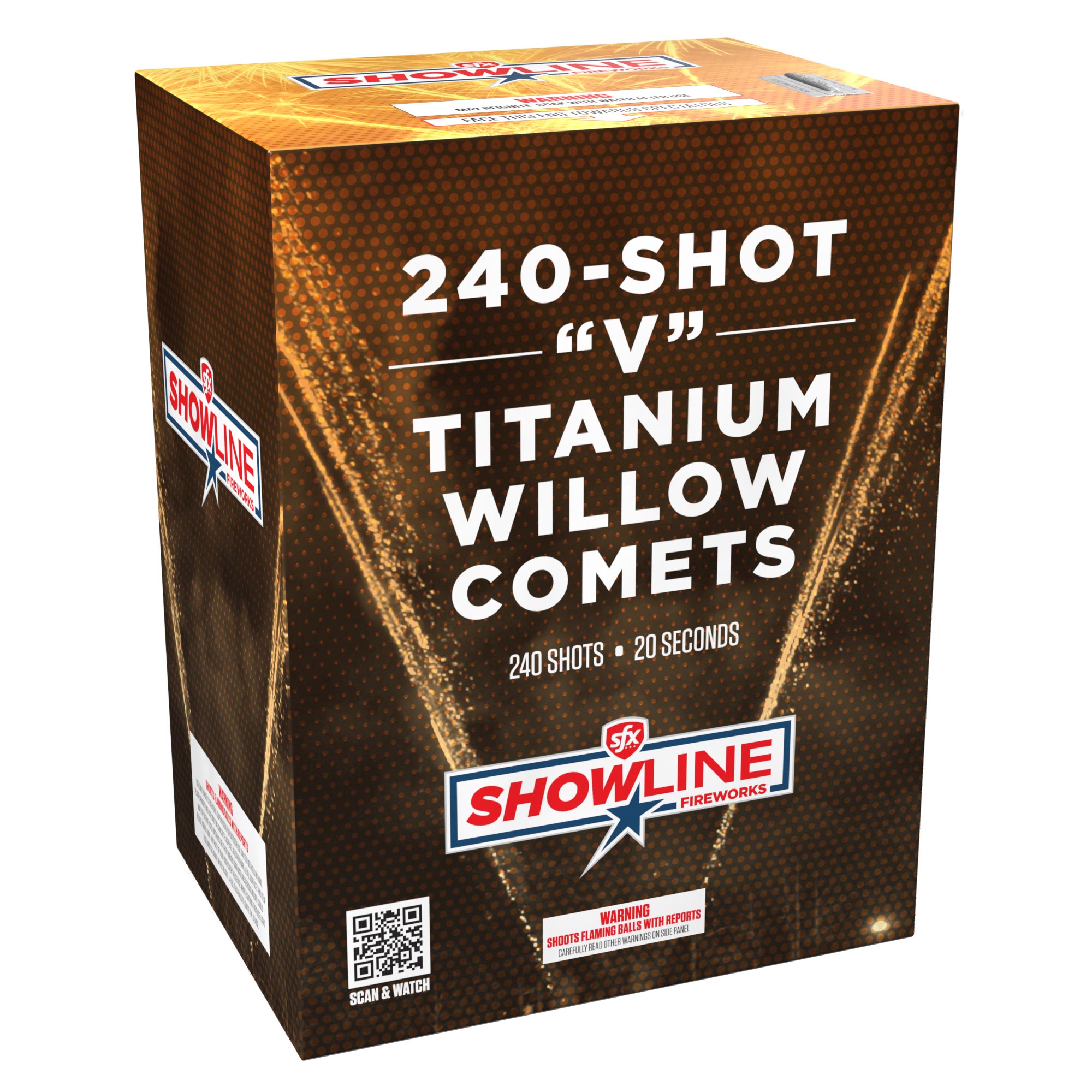 240-Shot V Titanium Willow Comets: Superior Fireworks Retail