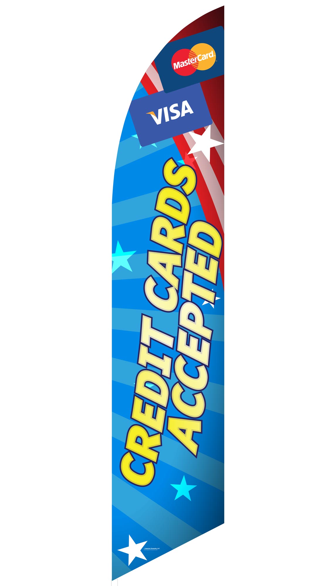 "Credit Cards Accepted" Feather Flag (Blue): Superior Fireworks Wholesale